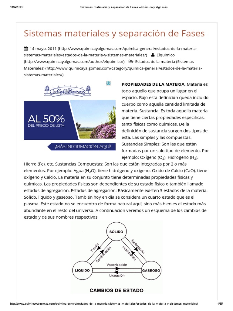 Sistemas Materiales y Separación de Fases - Química y Algo Más | PDF ...