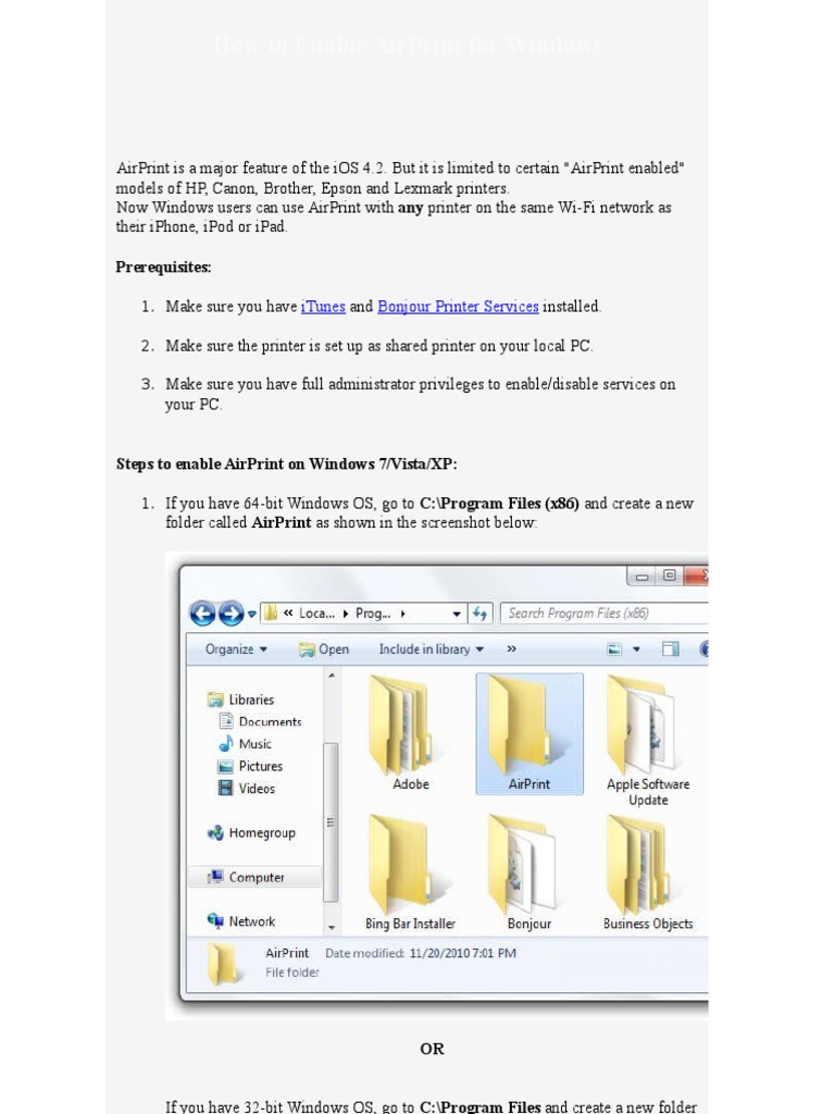 Activar AirPrint en Windows 10 y 11 | PDF | Ios | Windows Vista