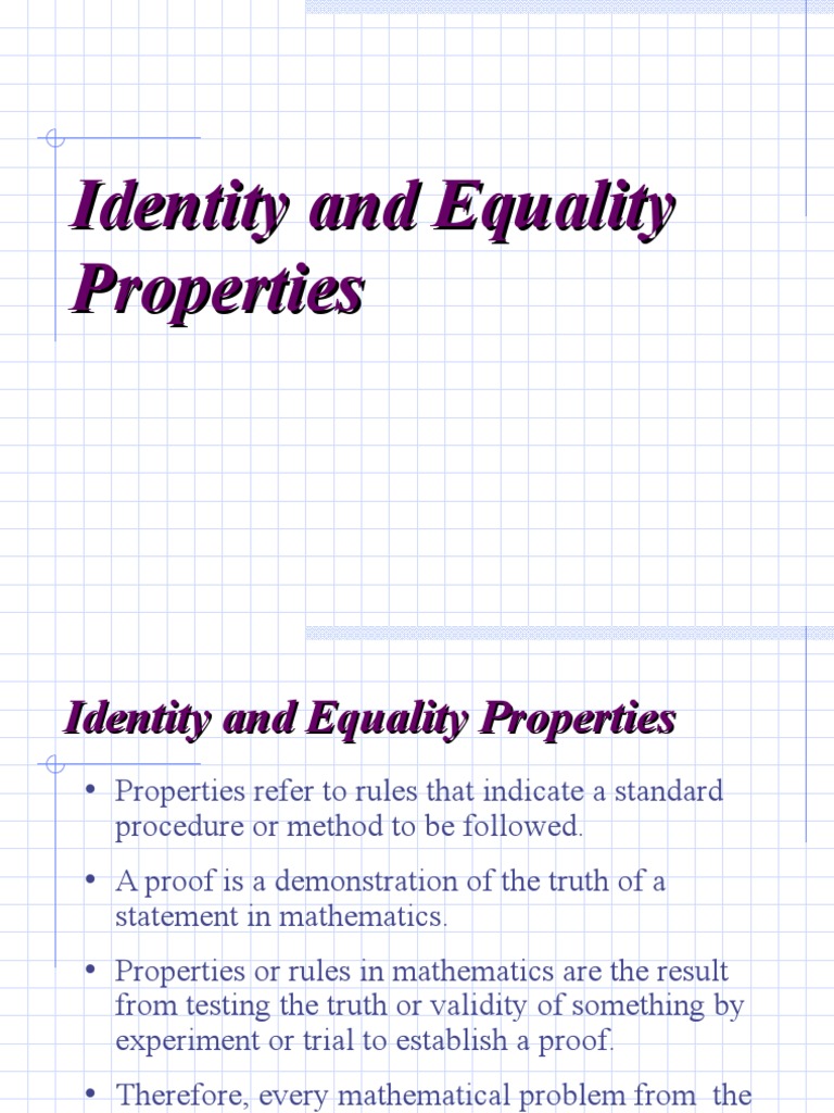 Identity and Equality Properties Explained | PDF | Mathematical Objects ...