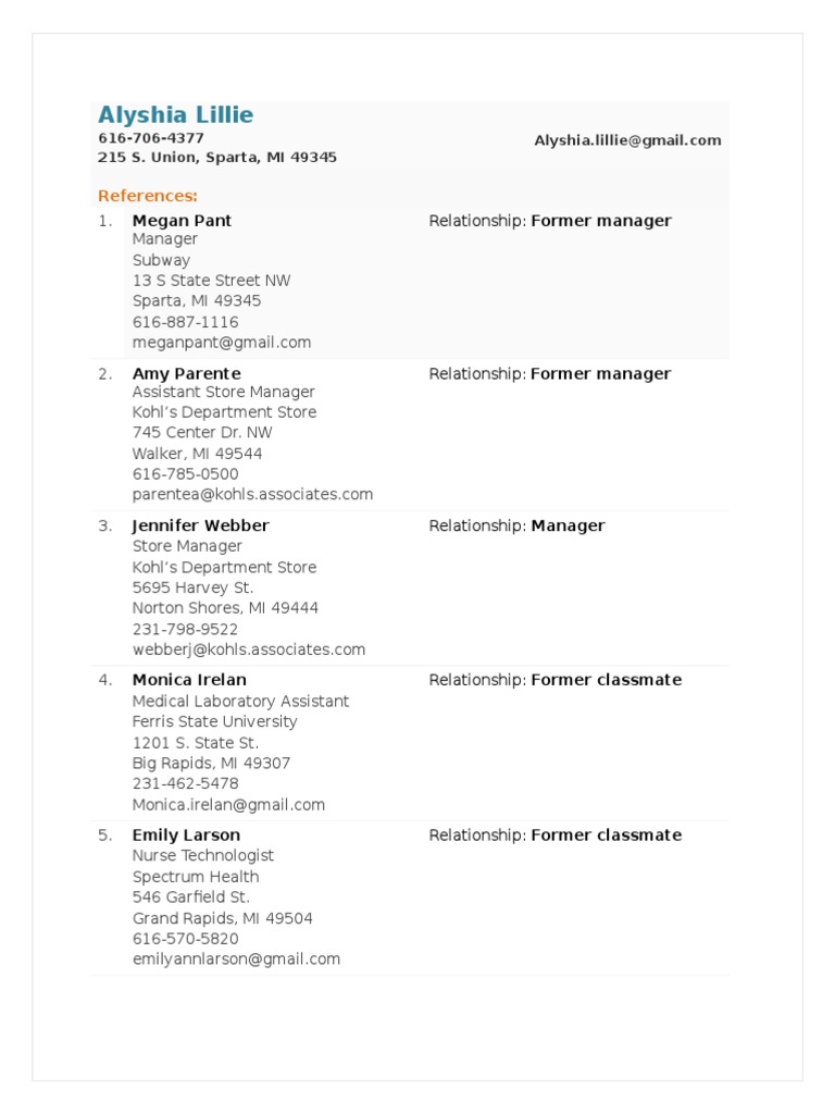 Alyshia Lillie's Professional References | PDF | Self-Improvement ...
