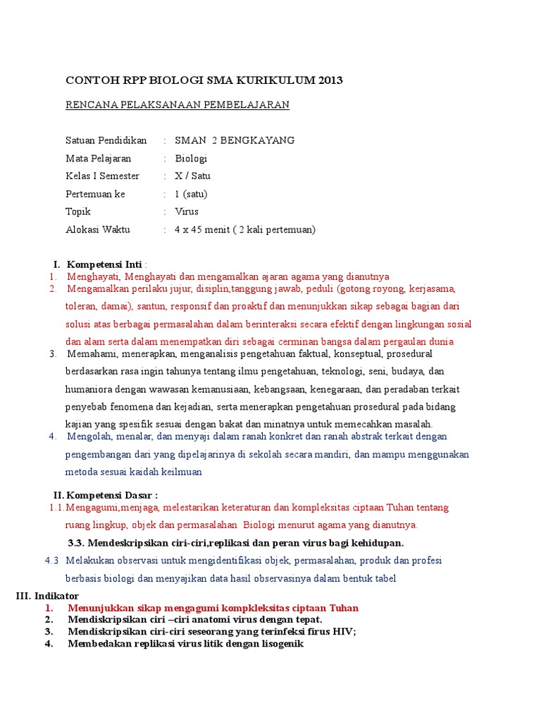 Contoh RPP Biologi Sma Kurikulum 2013 | PDF | Pengembangan Diri