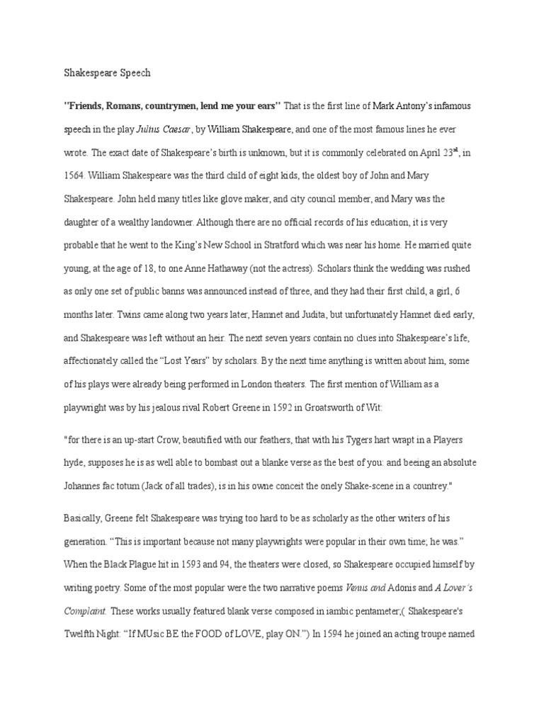 Shakespeare Speech | William Shakespeare | Poetry
