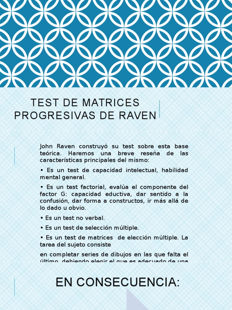 Test de Matrices Progresivas de Raven Expo | PDF | Percepción | Sicología