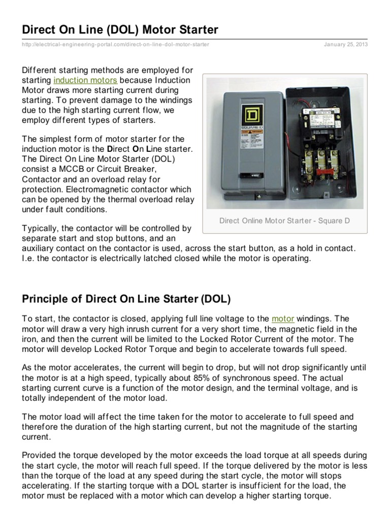 Direct Online Motor Starter Overview | PDF | Relay | Power Supply