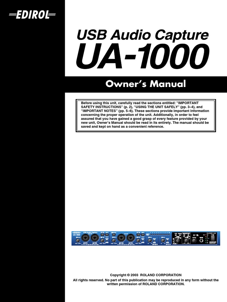 Edirol UA-1000 User Manual | PDF | Electrical Connector | Usb