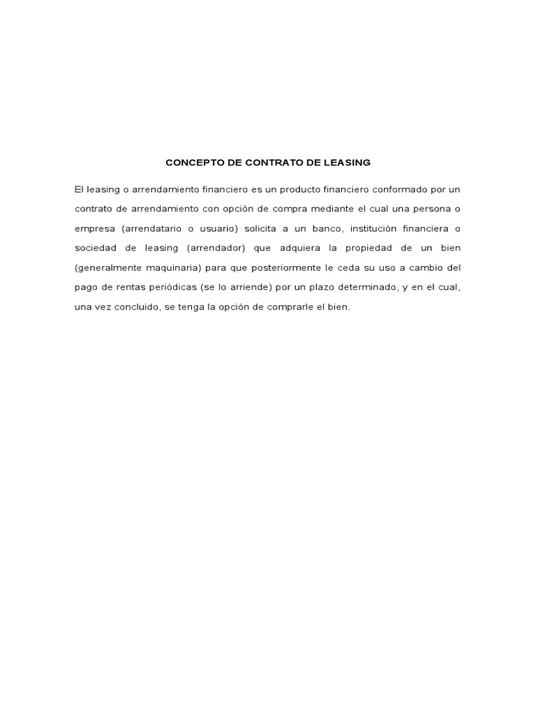 Concepto de Contrato de Leasing para Jose Cardona | PDF | Arrendamiento ...