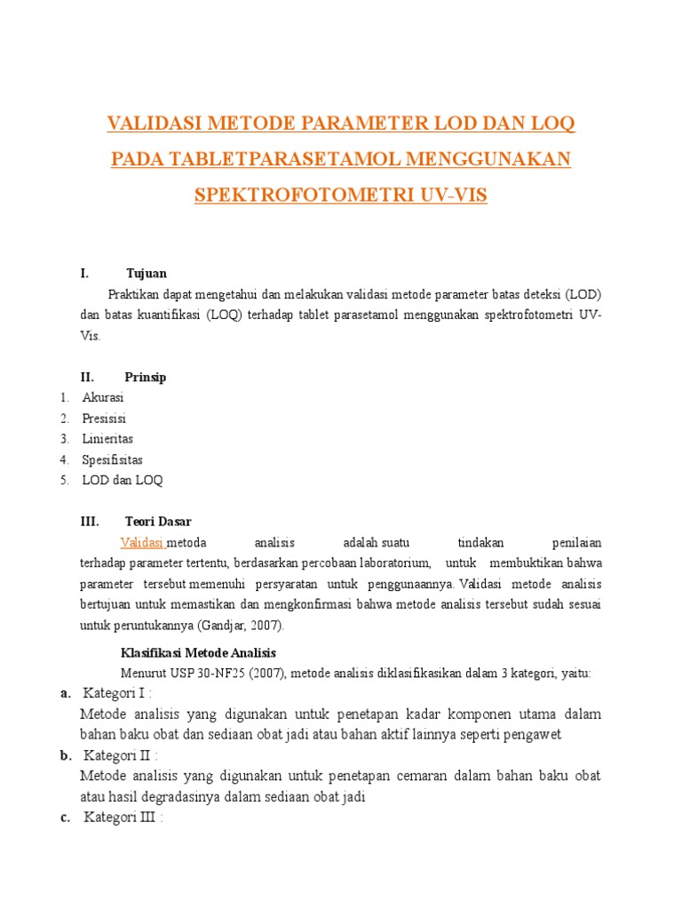 Validasi Metode Parameter Lod Dan Loq Pada Tabletparasetamol ...