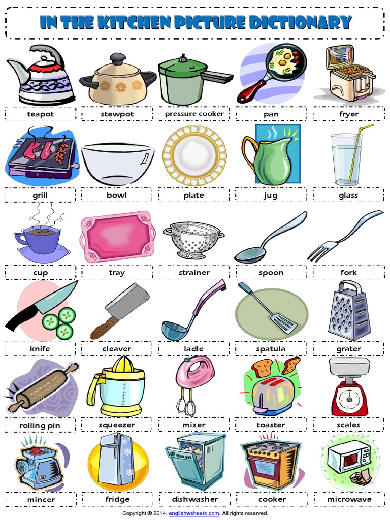 Kitchen Utensils Esl Picture Dictionary Worksheet PDF | PDF | Cooking ...