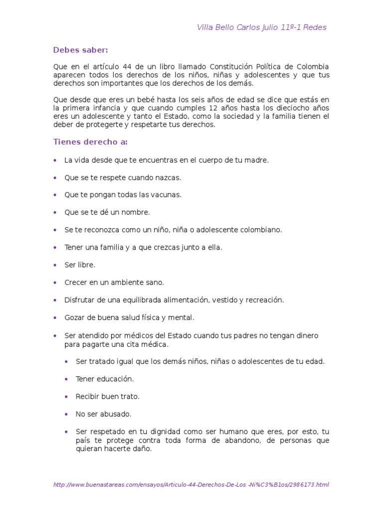 Derechos de Niños en Artículo 44 | PDF | Información del gobierno ...