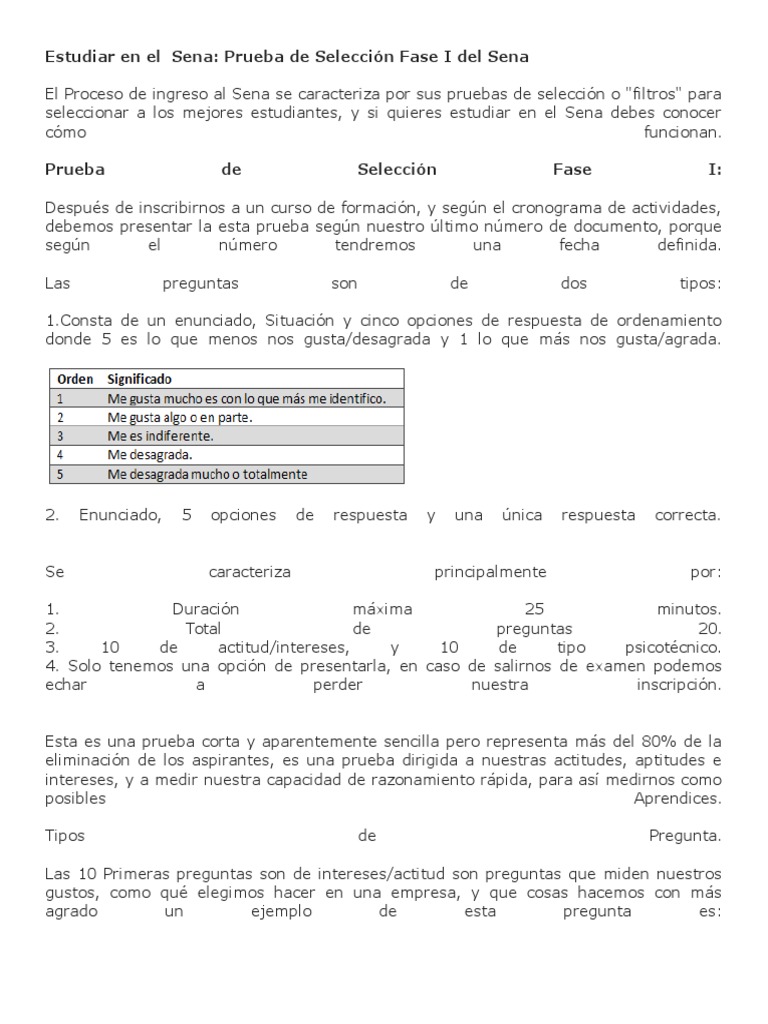 Prueba SENA Fase I | PDF | Imagen | Sicología