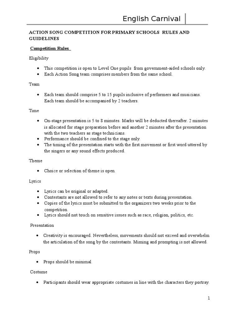 Action Song Competition Guidelines | PDF | Public Speaking