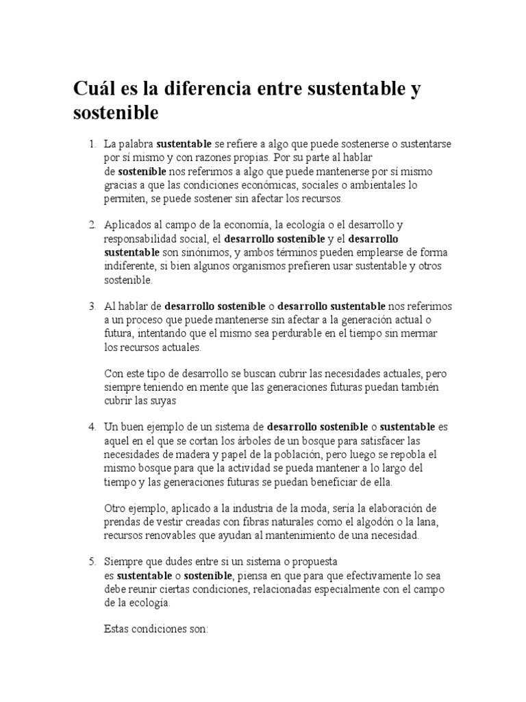 Cuál Es La Diferencia Entre Sustentable y Sostenible | PDF | Desarrollo sostenible | Sustentabilidad