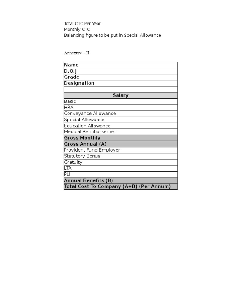 CTC Calculation Excel | PDF