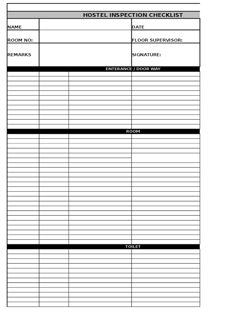 Supervisor Room Inspection Checklist | Culture Of Queensland ...