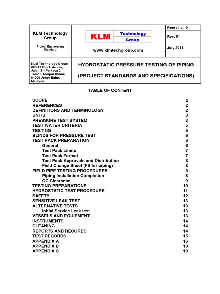 Hydrostatic Pressure Testing Standards | PDF | Pressure | Valve