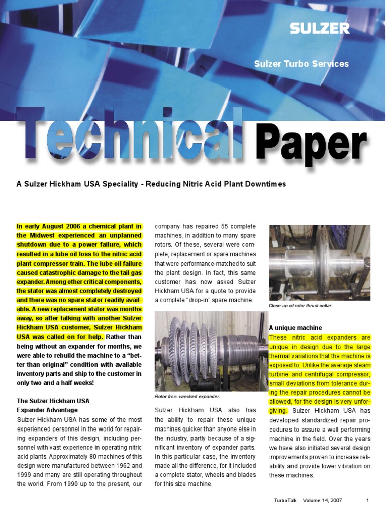 Sulzer Technical Paper | PDF | Turbine | Mechanical Engineering