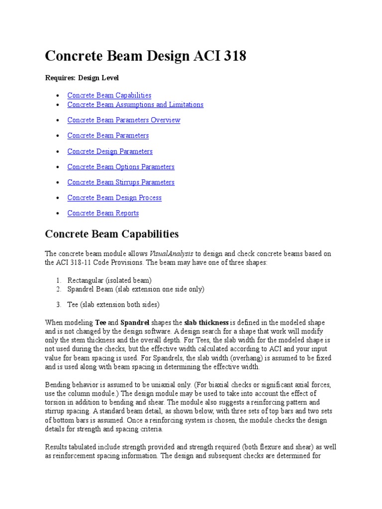 Concrete Beam Design ACI 318 | PDF | Beam (Structure) | Bending