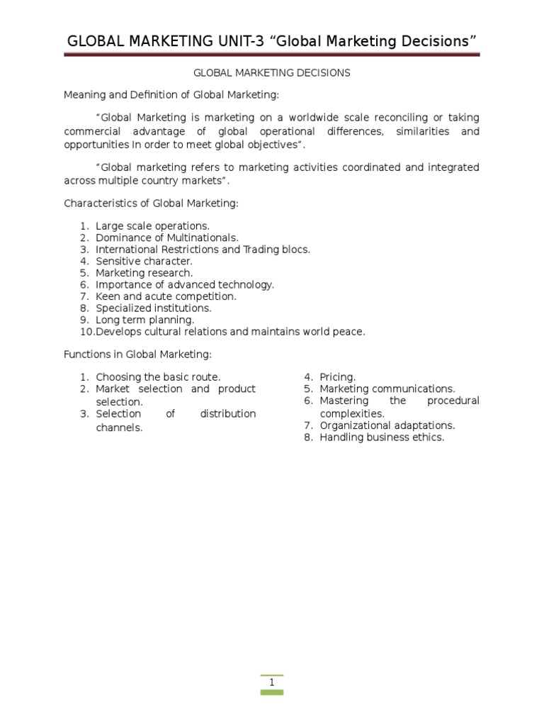 GLOBAL MARKETING UNIT-3 "Global Marketing Decisions" | PDF | New ...