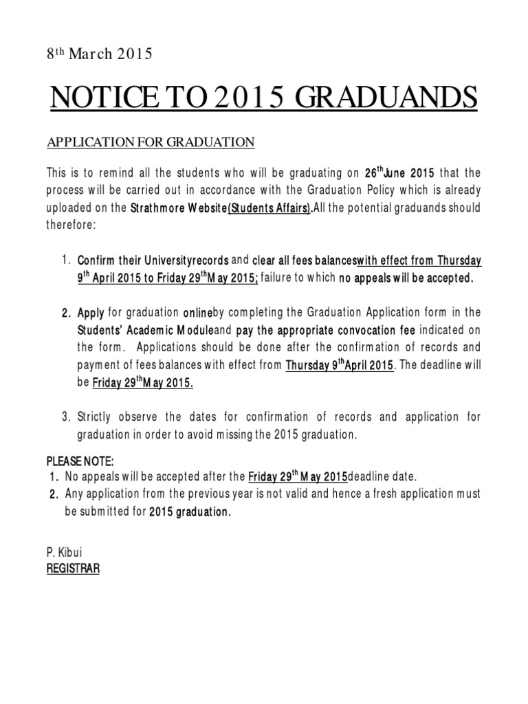 2015 Graduation Application Notice | PDF