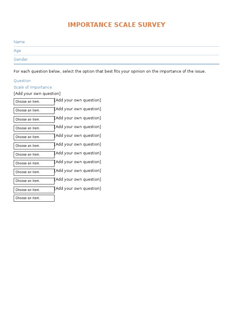 Importance Scale Survey: Name Age Gender | PDF