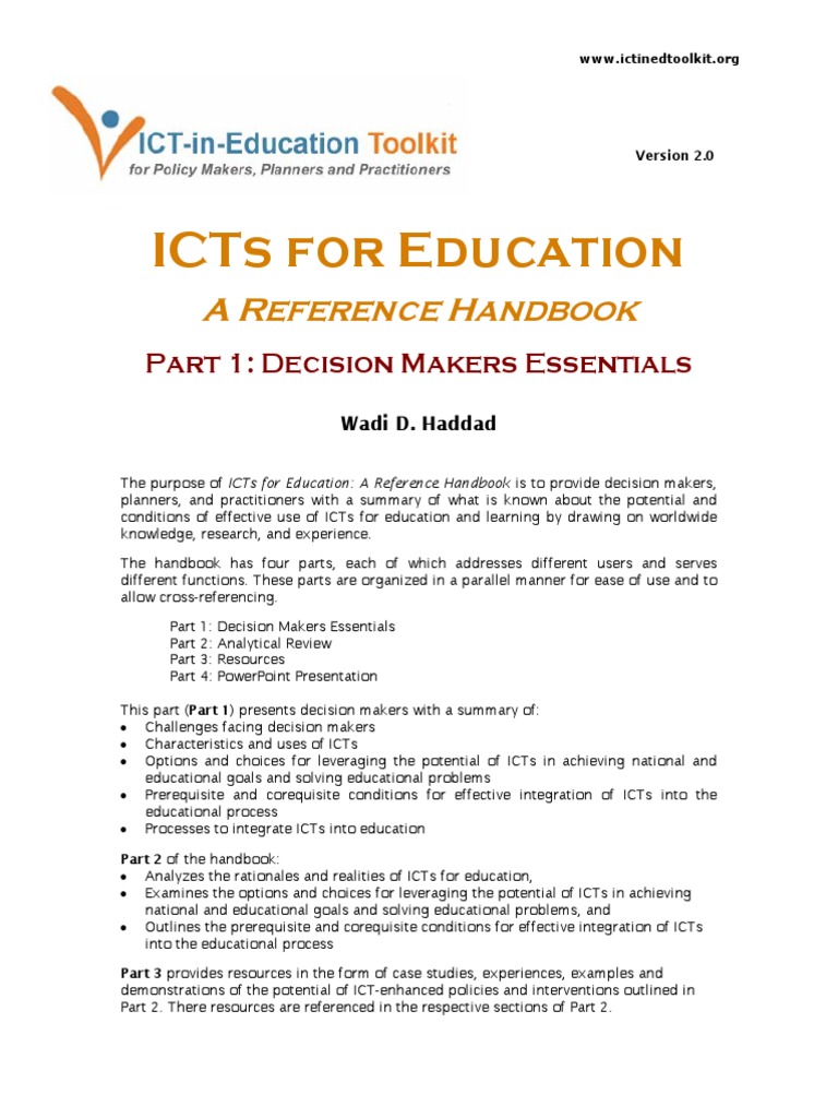 Icts For Education: A Reference Handbook | PDF | Educational Technology | Learning