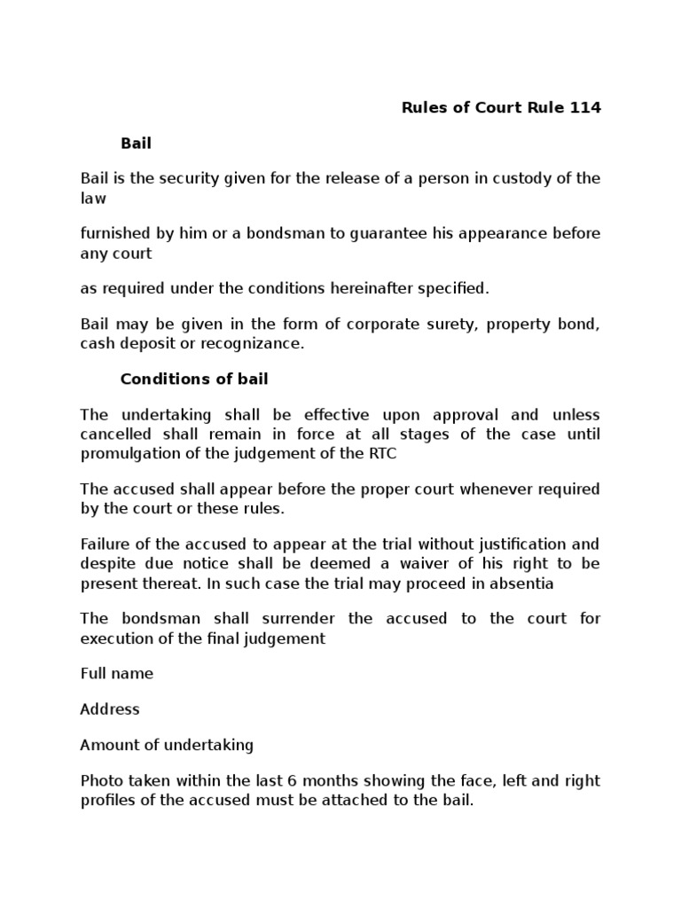 Rules of Court Rule 114 Bail | PDF | Bail | Extradition