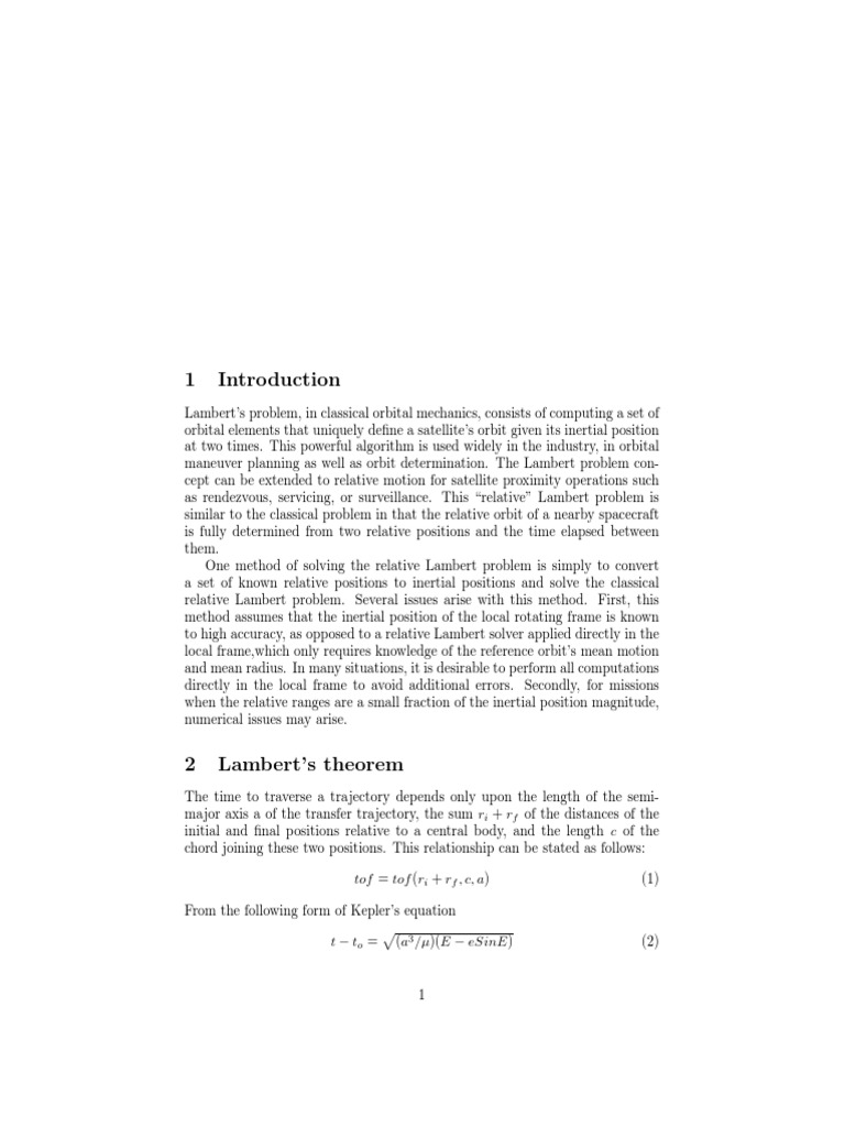 Lambert Problem | PDF | Space Rendezvous | Orbit