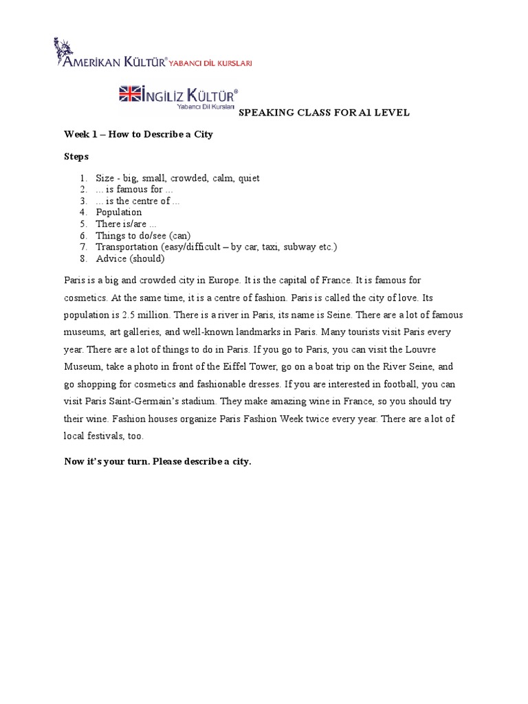 A1 Level Speaking Topics | Download Free PDF | Paris | Chair