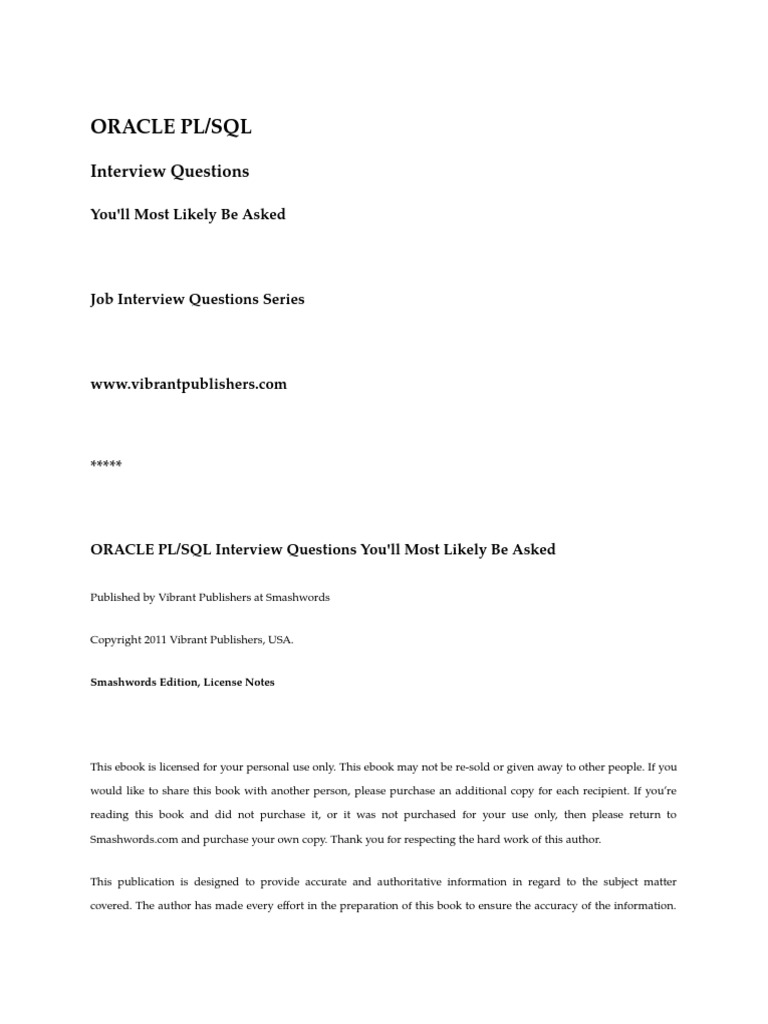 ORACLE PLSQL Interview Questions You'Ll Most Likely Be Asked by Vibrant ... ORACLE PLSQL Interview Questions You'Ll Most Likely Be Asked by Vibrant ...
