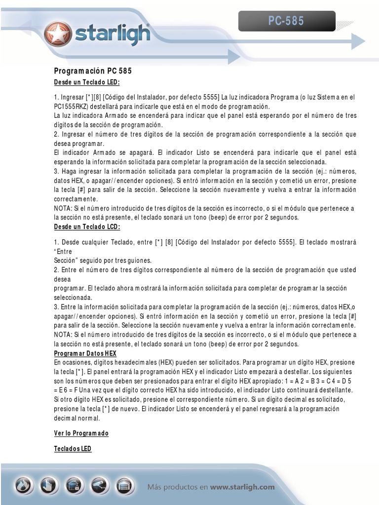 Pc585 Guia Rapida Programacion | PDF | Teclado | Bienes manufacturados