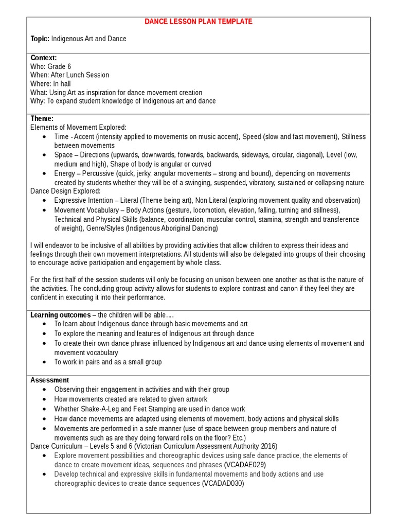 Indigenous Dance Lesson Plan for Grade 6 | PDF | Dances | Educational ...