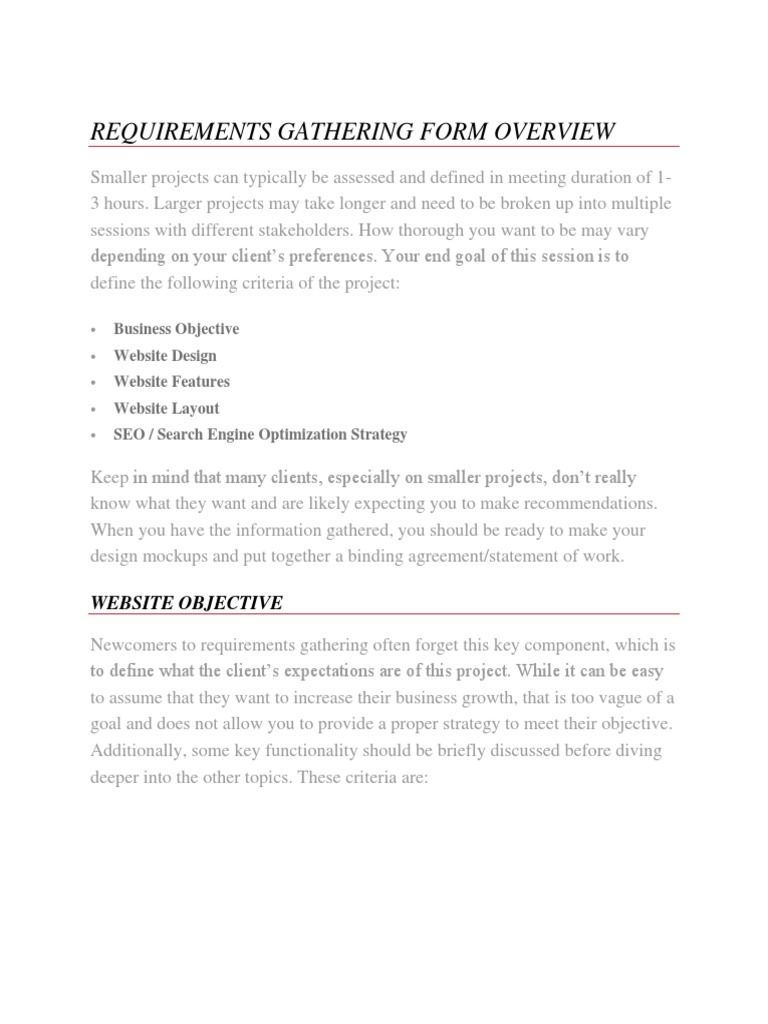 Requirements Gathering Form | PDF | Search Engine Optimization | Web Design