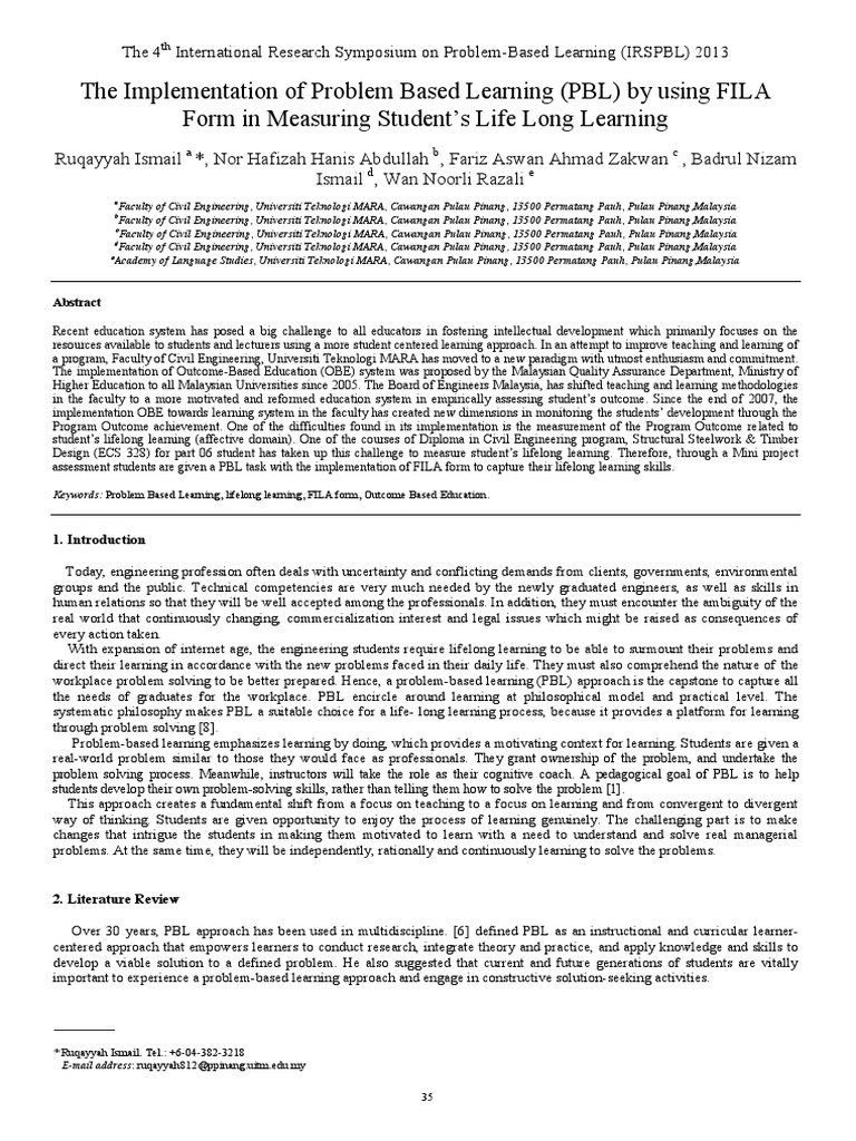 The Implementation of Problem Based Learning PBL by Using FILA Form in ...