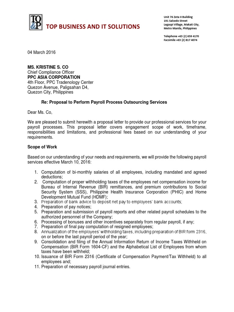 Payroll Engagement Proposal ( PPC Asia Corporation) | Payroll ...