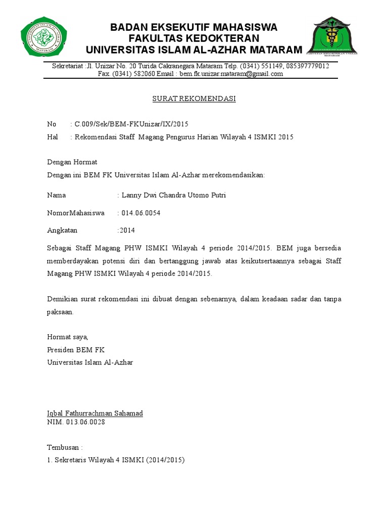 Surat Rekomendasi Magang | PDF