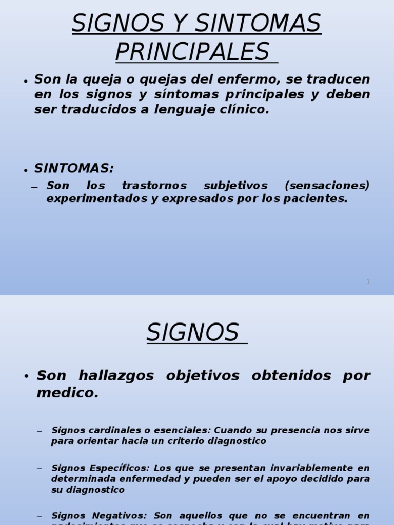 Ya Signos y Sintomas Principales | Diagnostico medico | Cuidado de la salud