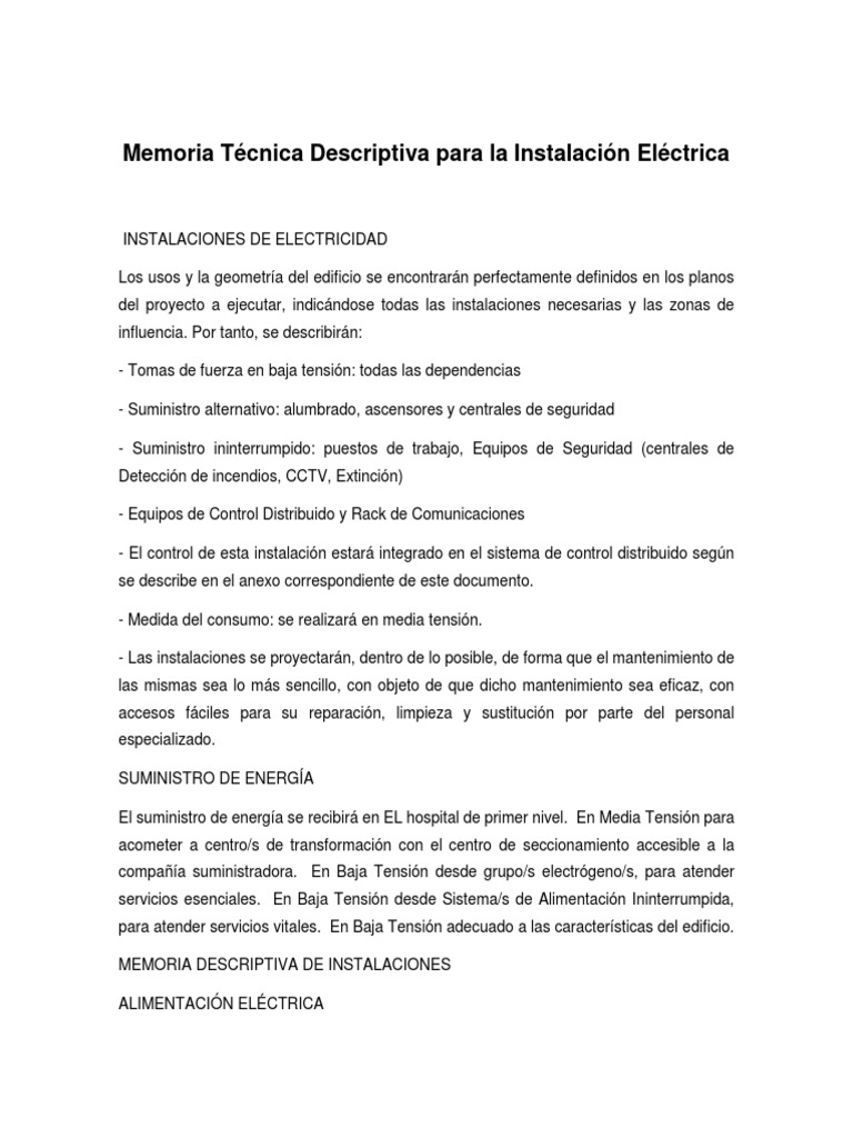 Memoria Técnica Descriptiva para La Instalación Eléctrica | PDF | Panel solar | Fotovoltaica
