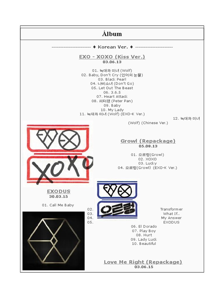 EXO XOXO Album Tracklist Overview | PDF | Pop Music | Entertainment ...