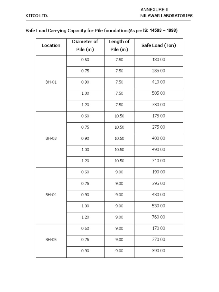 Safe Load Capacity for Pile Foundations | PDF | Home & Garden ...
