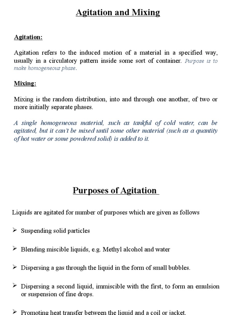 Agitation and Mixing (My Presentation) | PDF | Propeller | Chemical ...