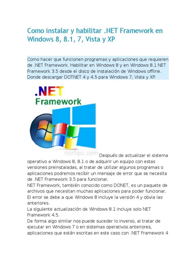 Como Instalar y Habilitar Net Frame | PDF | .NET Framework | Windows 8
