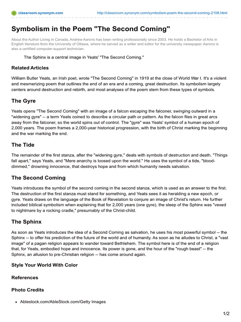 Symbolism in The Poem The Second Coming | PDF | W. B. Yeats | Second Coming