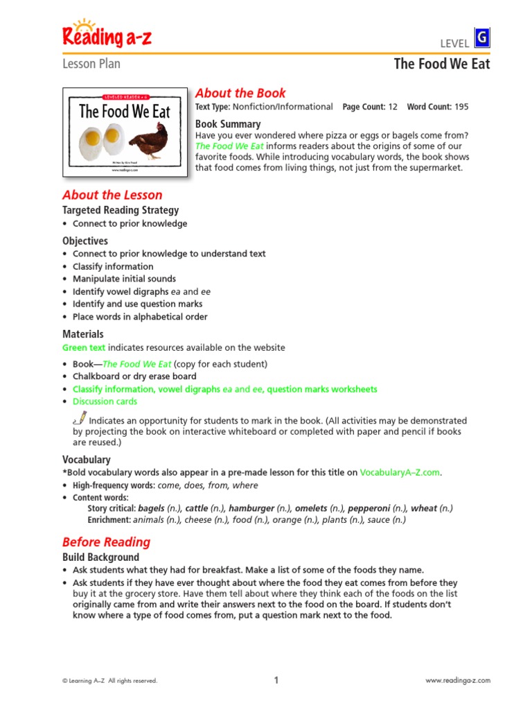 The Food We Eat - Guided Reading Lesson | PDF | Reading Comprehension ...