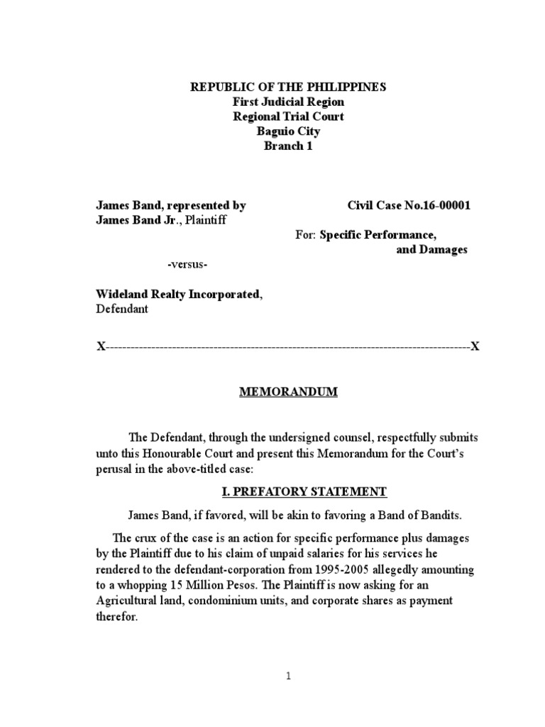Sample Memorandum | Damages | Punitive Damages