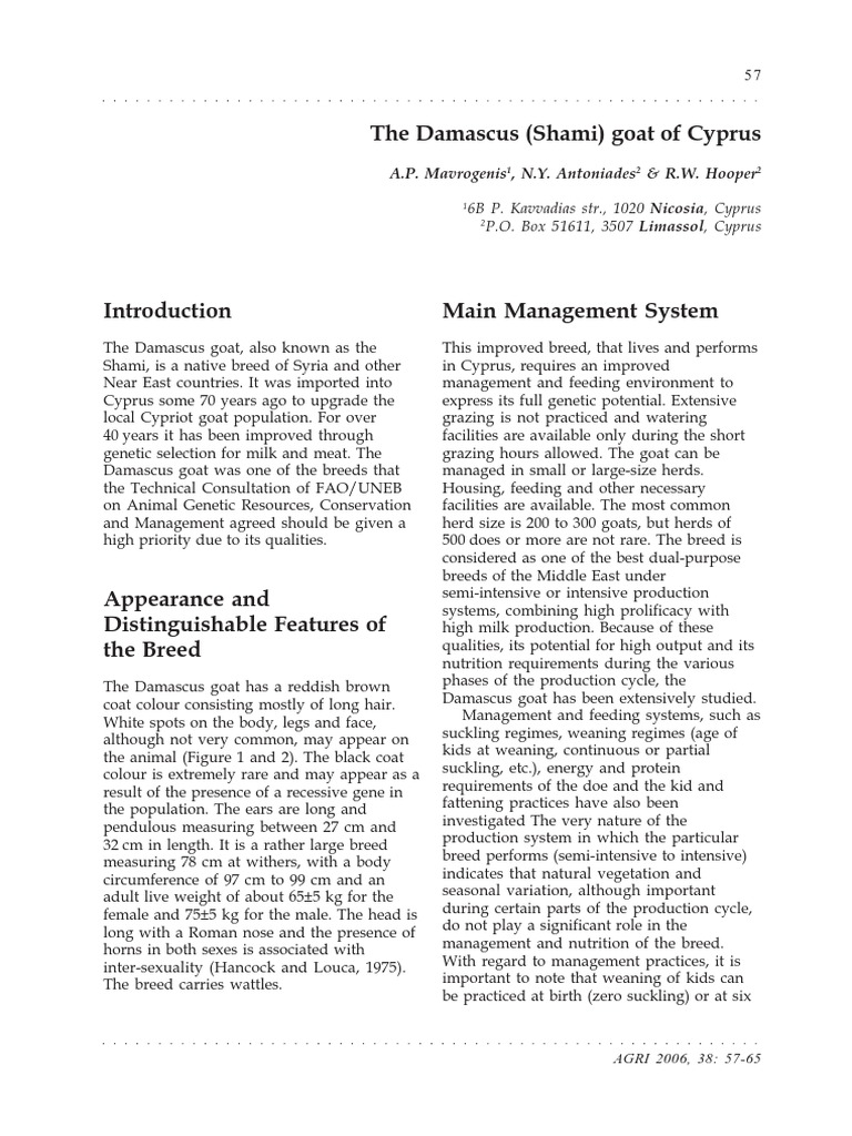 The Damascus (Shami) Goat of Cyprus | PDF | Goat | Weaning