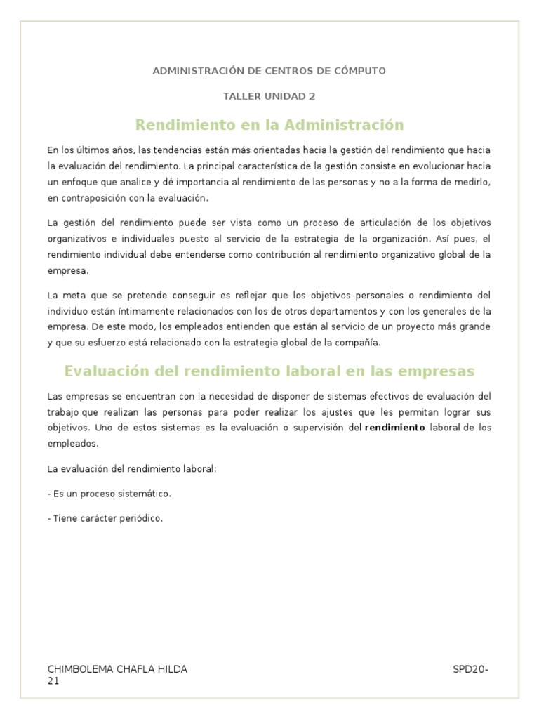 Rendimiento Administrativo | PDF | Evaluación | Economias