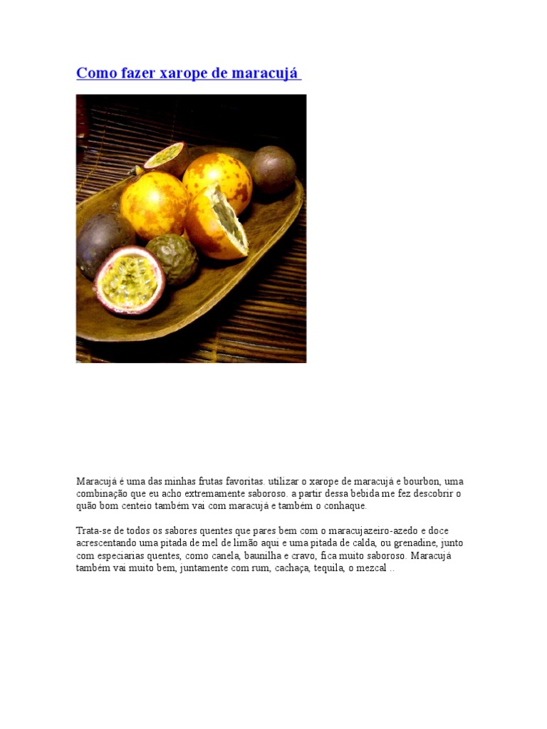 Como Fazer Xarope de Maracujá | PDF