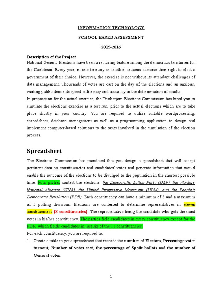 IT SBA 2015-2016 Problem Statement | PDF | Spreadsheet | Opinion Poll