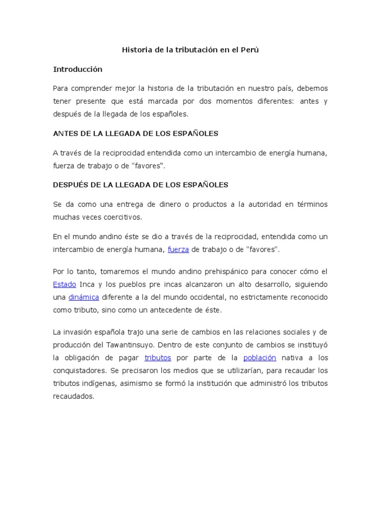 Historia de La Tributación en El Perú | PDF | Imperio Inca | Impuestos