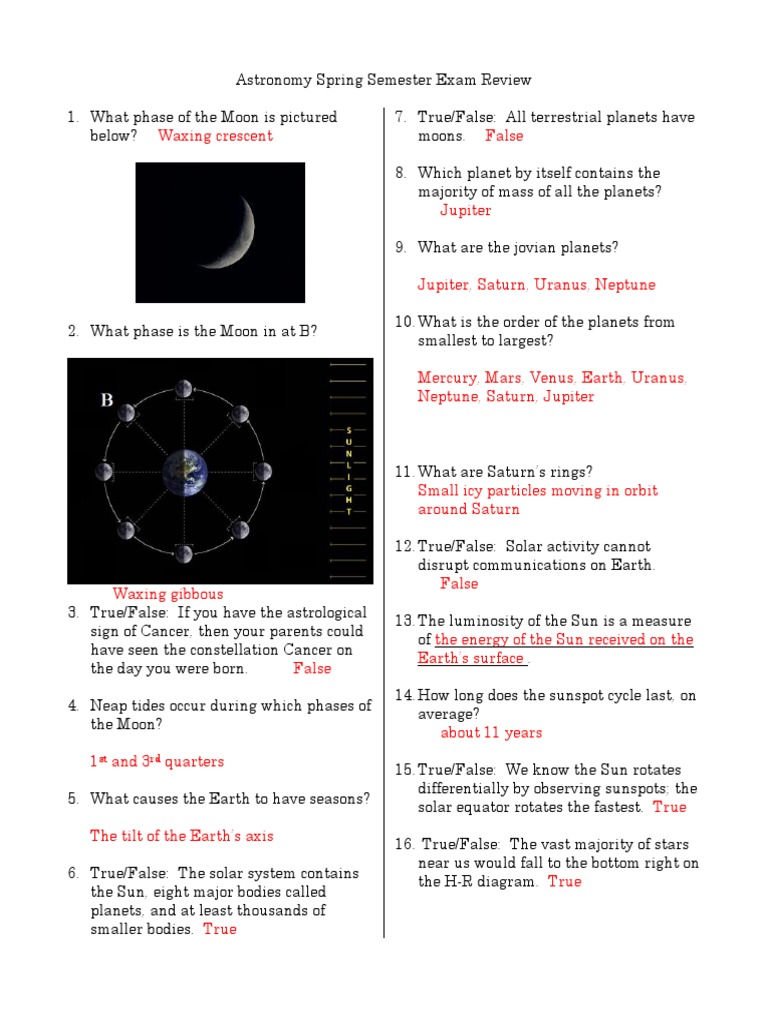 Astronomy Spring 2016 Semester Exam Review Answers | Stars | Planets